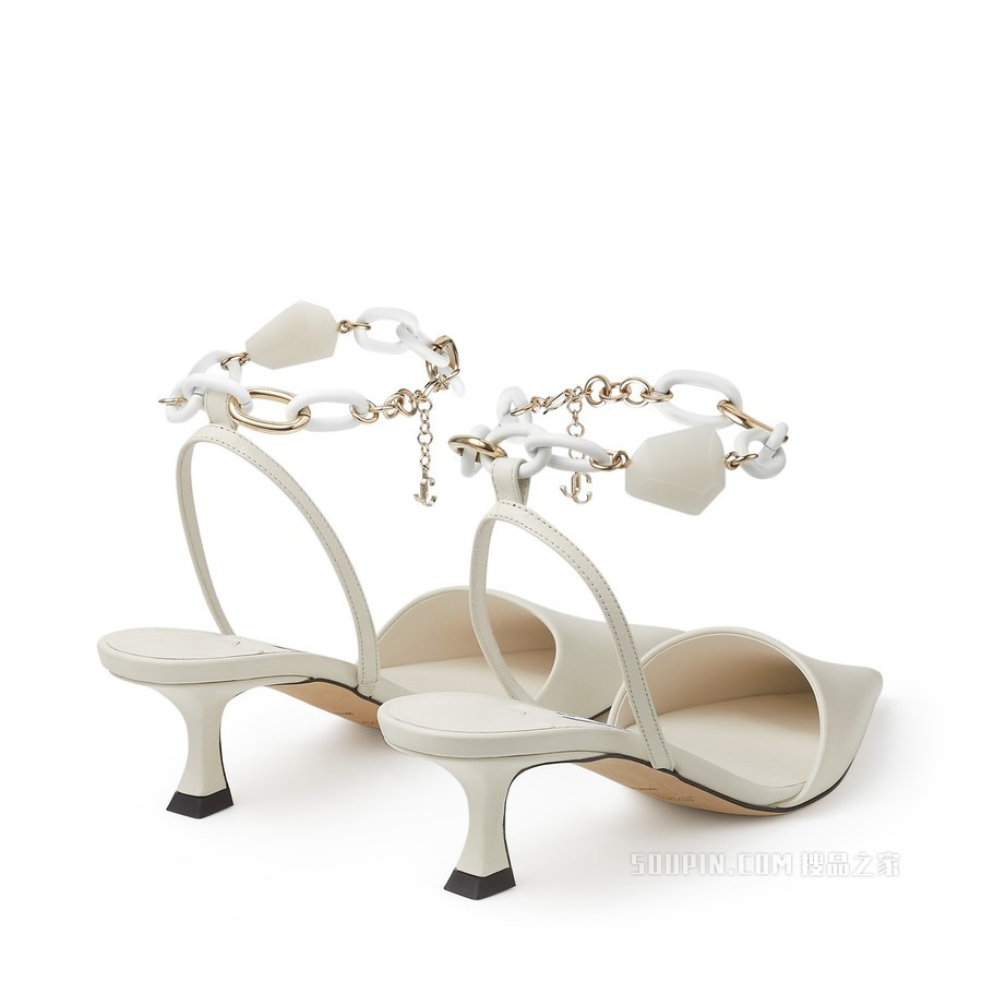 【JIMMY CHOO/周仰杰】RUE 50 脚链缀饰拿铁色小牛皮露跟高跟鞋 RUE50CLF080258-搜品之家