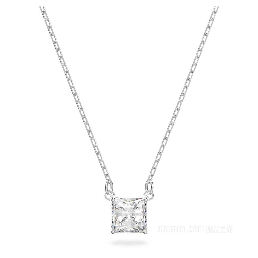 【SWAROVSKI/施华洛世奇】Attract 项链, 方形切割, 白色, 镀铑 5510696-搜品之家