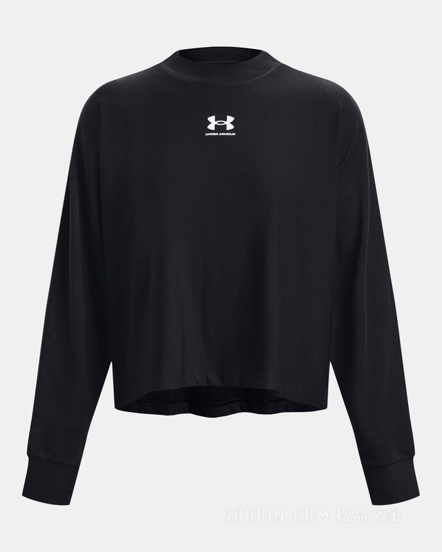 【安德玛】女士UA Rival棉织宽松圆领运动衣 1376995-001-搜品之家